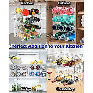 Water Bottle Organizer for Cabinet, Stackable Water Bottle Holder for Kitchen Pantry Organization and Storage, Plastic Wine Rack, Drink Organizer for Fridge, Freezer -4 Packs, Hold 12 Bottles, Clear