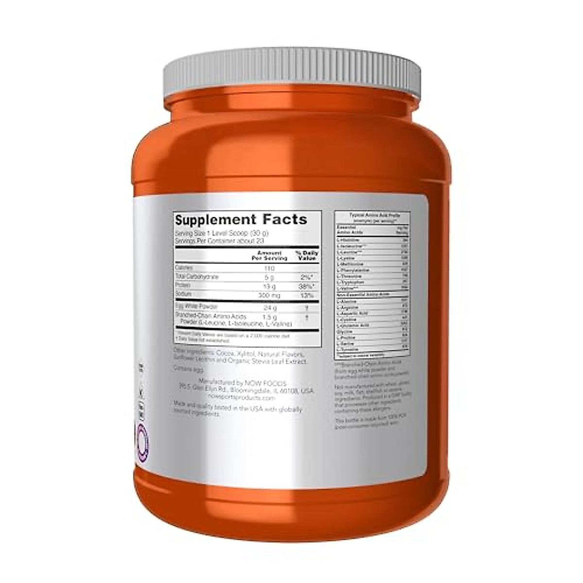 NOW Foods Sports Nutrition, Egg White Protein, 20 g With BCAAs, Creamy Chocolate Powder, 1.5-Pound