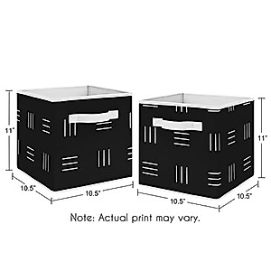 Sweet Jojo Designs Black and White Boho Mudcloth Foldable Fabric Storage Cube Bins Boxes Organizer Toys Kids Baby Set of 2 Bohemian Woodland Tribal Southwest Geometric Mud Cloth Hatch Triple Line