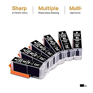 E-Z Ink (TM) Compatible Ink Cartridge Replacement for Canon PGI-250XL PGI 250 XL to use with PIXMA MX922 MX722 MG5420 MG5520 MG5620 MG6320 MG6420 MG6620 MG7120 MG7520 iP8720 (Large Black, 6 Pack)