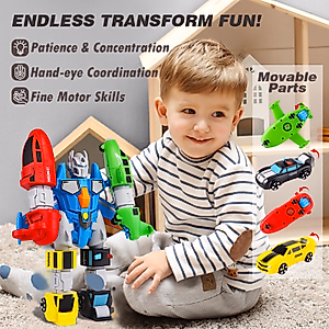 SOMMER 5-in-1 Magnetic Vehicles Toy Playset, Mix and Match STEM Stacking Assembling Car Kit with Storage Box, Transform into Robot, Birthday Gift for Toddler Kids 3 4 5 6 7 Year Old Boys Girls