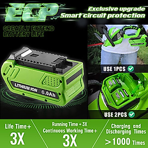 TenHutt 【3rd-UPGRADE 6.0Ah 40V Replace Battery for GreenWorks 29472 G-MAX Power Tools 29252 20202 22262 25312 25322 20642 21242 22272 27062