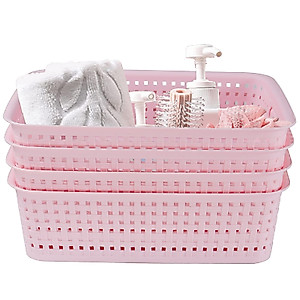 8 Pack Small Pantry Organization and Storage Bins - Household Organizers for Laundry Room, Bathrooms, Bedrooms, Kitchens, Cabinets, Countertops, Under Sink or On Shelves (Pink)