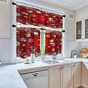 Tayney Christmas Kitchen Curtains Red Window Curtains and Valances Set 36 Inch, Snowflakes Cute Xmas Ball Short Tier Curtains for Kitchen, Funny Small Kitchen Decor
