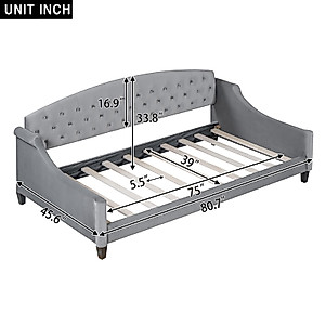 LZ LEISURE ZONE Twin Daybed, Twin Size Luxury Tufted Button Daybed, Upholstered Twin Daybed Frame, Sofa Bed for Bedroom Living Room, Grey