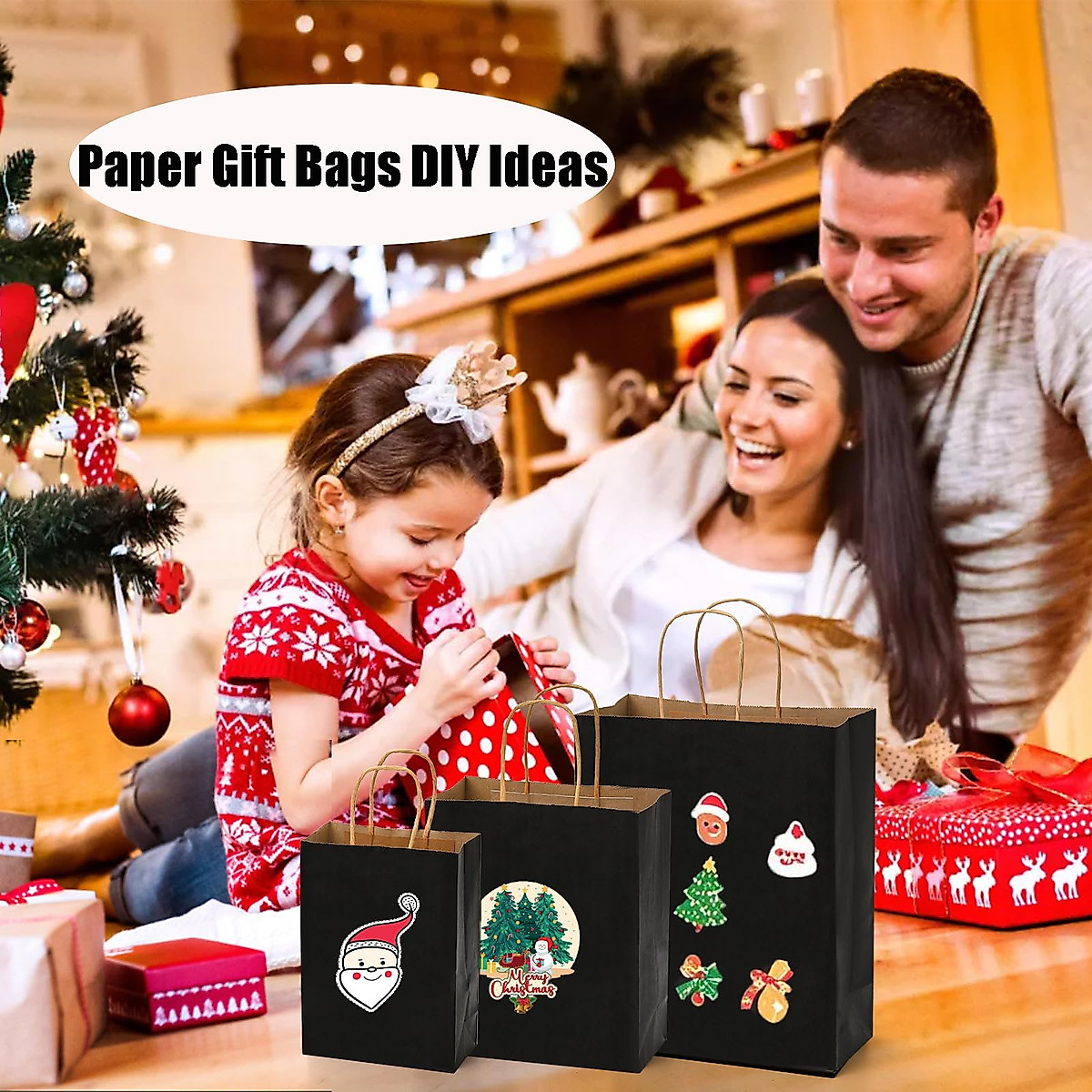 Nicunom 90 Pack Black Kraft Paper Bags, 6x3x8/8x4x10/10x5x13 Bulk Shopping Bag Craft Bags Thick Party Favor Bag with Handle for Wedding Birthday Halloween Father's Day Mother' Day Christmas Anniversary