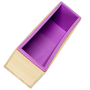 Ogrmar Flexible Rectangular Soap Silicone Mold with Wood Box DIY Tool for Soap Cake Making 42oz (Purple-2PCS)
