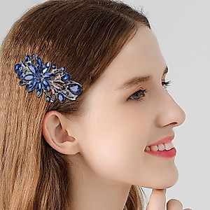 Sankuwen Flower Luxury Jewelry Design Hairpin Rhinestone Hair Barrette Clip,Also Perfect Mother's Day Gifts for Mom(Dark Blue)