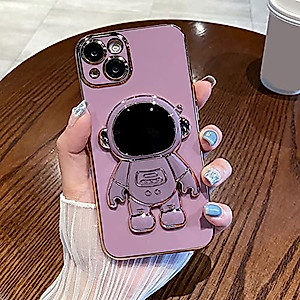 AIGOMARA 6D Plating Astronaut Hidden Stand Case Cover for iPhone 13 Women Astronaut Folding Bracket Kickstand iPhone Case with Camera Protector Soft TPU Shockproof Bumper 6.1 in 2021 - Purple