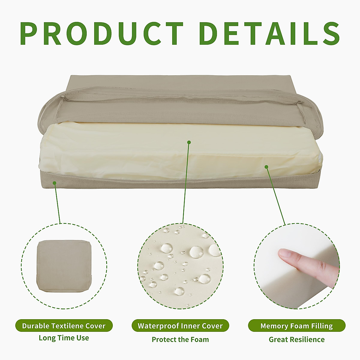 Easy-Going Patio Chair Cushion 19 x 19 Inch Set of 2 Durable Textilene Outdoor Seat Cushions for Patio Furniture Fade Resistant Garden Sofa Couch Chair Pads, Camel