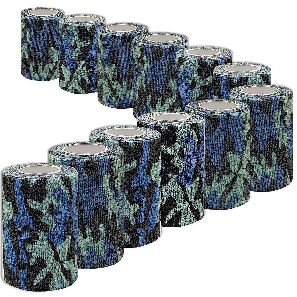 [12 Pack 3"x 5 Yards] Self Adhesive Bandage Wrap Military Camouflage Color Athletic Tape for Sports or Injuries, Elastic Bandage, Wrist and Ankle Tape Non-Woven Cohesive Bandage (3 Inch, Military 5)