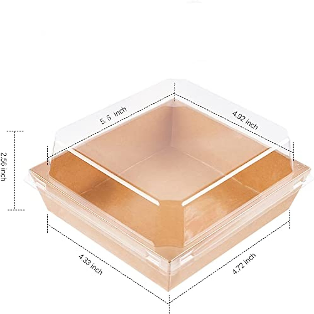 XIAOHONG 50 Pack Paper Charcuterie Boxes with Clear Lids, Disposable Sandwich Boxes 5'' Square To Go Food Containers for Bakery Desserts, Cake Slice, Cookies,Strawberries(Brown)