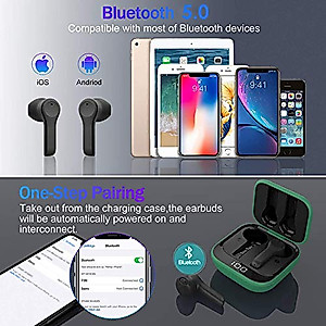 Smart-life TWS BT 5.0 Headphones with Charging Case, Touch Control Waterproof Sports Earphone with Mic Stereo Bluetooth Headset Type-C Charging 24H Playback for Home,Office (Green)