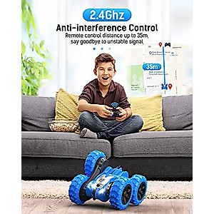 Toys for 5-12 Year Old Boys, 2 in-1 Rc Stunt Car for Kids and 2.4Ghz 4WD 360° Rotating with Headlights, Cool Remote Control Car Present Christmas Birthday Gifts for Kids Aged 4+