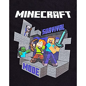 Minecraft T Shirt Boys Alex Steve Sword Black Game Short Sleeve Top 9-10 Years