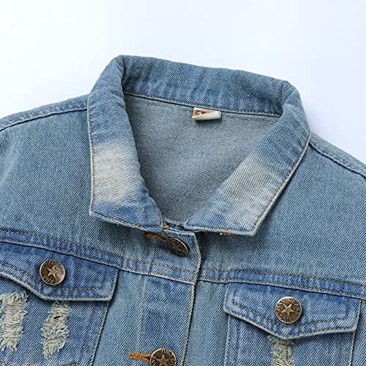 IBTOM CASTLE Toddler Baby Boy Girls Denim Jacket Top Button Down Basic Ripped Hoodie Jeans Coat Kid Cowboy Outwear Casual Outwear Photo Shoot Western Wild West Clothes for Kids Light Blue 2-3 Years