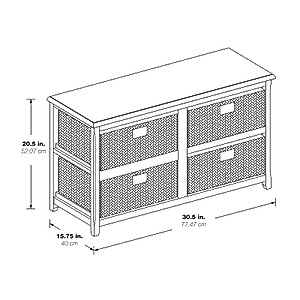 OSP Home Furnishings Seabrook 2-Tier, 4-Drawer Storage Unit with Natural Baskets, Espresso