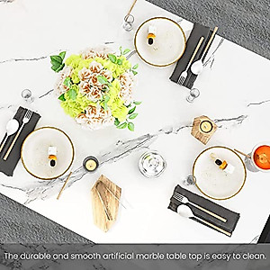 DKLGG Dining Room Table Set, Dining Table Set for 4 Faux Marble Kitchen Table with PU Leather Benches Kitchen Table Dinner Table Set for 4 Small Kitchen Table and Chairs for Small Spaces Apartment