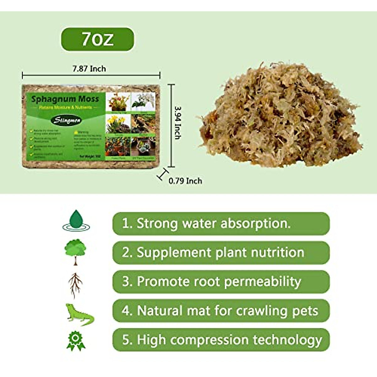 Stingmon 25QT Sphagnum Moss for Plants, Orchid Moss for Potted Plants Peat Moss, Dried Sphagnum Moss for Orchids Reptiles Potting Mix Soil Ochid Soil (7oz 200g)