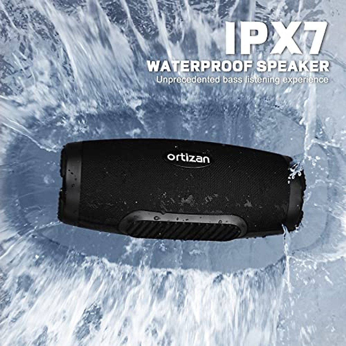 Ortizan Bluetooth Speakers Loud, 100W Powerful Sound and Monstrous Bass, IPX7 Waterproof/18H Playtime/Power Bank/True Wireless Stereo/LED Lights/Preset EQ, Portable Outdoor Speaker for Party, Camping