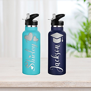 Yananka Personalized Water Bottles with Straw Lid 26 12 oz Custom Stainless Steel Water Bottle Customized with Engraved Name Text Logo for Women Men