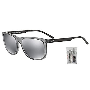 Armani Exchange AX4070S 82396G 57MM Shiny Grey/Mirror Black Pillow Sunglasses for Men + BUNDLE with Designer iWear Complimentary Care Kit