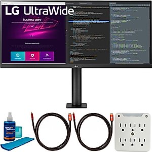 LG 34WN780-B 34" 21:9 UltraWide QHD 3440x1440 Ergo IPS HDR Monitor Bundle with 2X Deco Gear 6FT 4K HDMI 2.0 Cable, Screen Cleaner and 6-Outlet Surge Adapter with Night Light