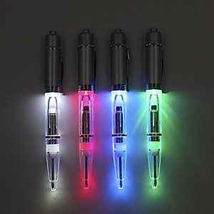 Glovion LED Pen Light, LED light Writing Pens -Powered Black Ink Penlights -(White/Red/Blue/Green Color)-Pack of 4 Pens