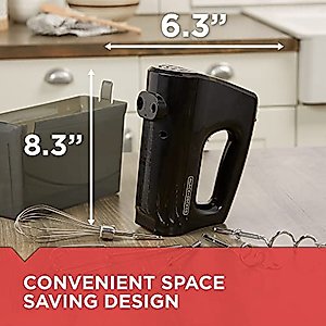 BLACK+DECKER 5-Speed Versatile Hand Mixer with 5 Attachments & Storage Case, with Turbo Boost Button, Easy Eject Feature, Black