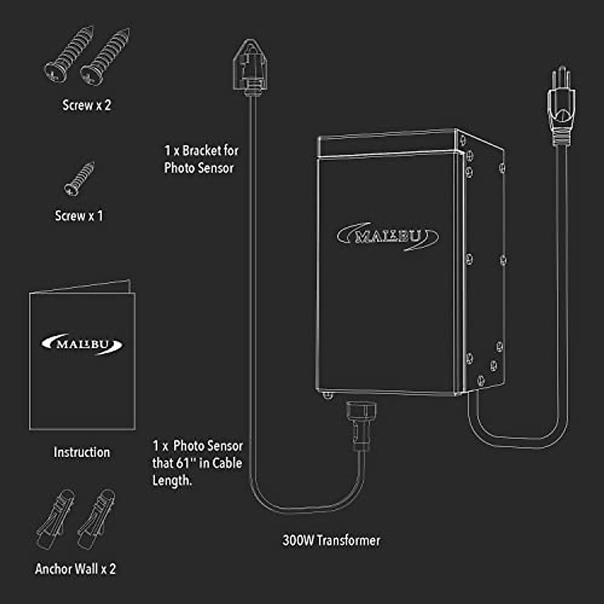 Malibu 300 Watt Power Pack with Sensor and Weather Shield for Low Voltage Landscape Lighting Spotlight Outdoor Transformer 120V Input 12V Output 8100-0300-01