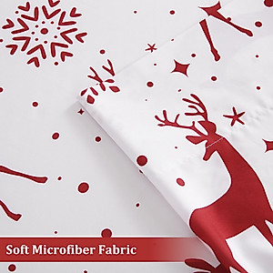 CAROMIO Christmas Sheets Twin, Soft Brushed Microfiber Bed Sheet Set, 16 Inches Deep Pocket Fitted Sheet Winter Holiday Sheets Set (Red Reindeer, Twin)