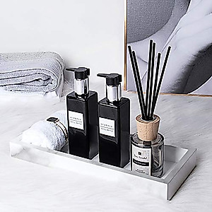 PLYFUNS Vanity Tray, Mini Bathroom Kitchen Resin Vanity Tray Cosmetic Organizer Jewelry Ring Dish Holder for Towel/Plant/Jewelry - White Marble