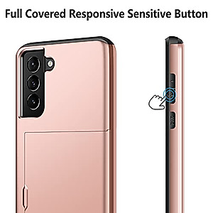 SAMONPOW for Samsung Galaxy S22 Case, Galaxy S22 Case with Card Holder Wallet Case Shockproof Silicone TPU Hard PC Dual Layer Protective Case Compatible with Samsung Galaxy S22 5G 6.1inch Rose Gold