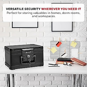 Honeywell Safes & Door Locks - Small Safe Box Chest for Home - Fireproof Safe Holds #10 Envelopes, USB Flash - Strong ABS Plastic - Document, Money Safe with Key Lock System - 0.15 CU, Black - 1101