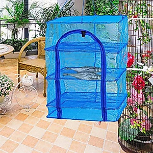 Typutomi 3 Layers Foldable Hanging Drying Rack, Plant Hanging Mesh Dry Net Fish Vegetables Herbs Drying Rack with Zipper for Outdoor(Blue,25.59x13.78x13.78in)
