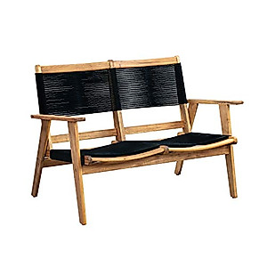 Patio Sense 63368 Kingsmen Loveseat Bench Mid Century Modern Wooden Bench Living Room Bedroom Patio Porch Poolside Entryway Hallway Indoors & Outdoors Solid Wood Construction Warm Teak Tones