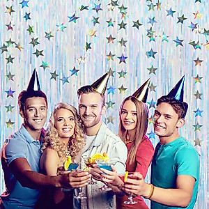 Cheerland Iridescent Tinsel Foil Curtain Twinkle Star Garland Hanging Decoration Proposal Wedding Engagement Holographic Background Bridal Baby Shower Birthday NYE New Year Eve Party Backdrop