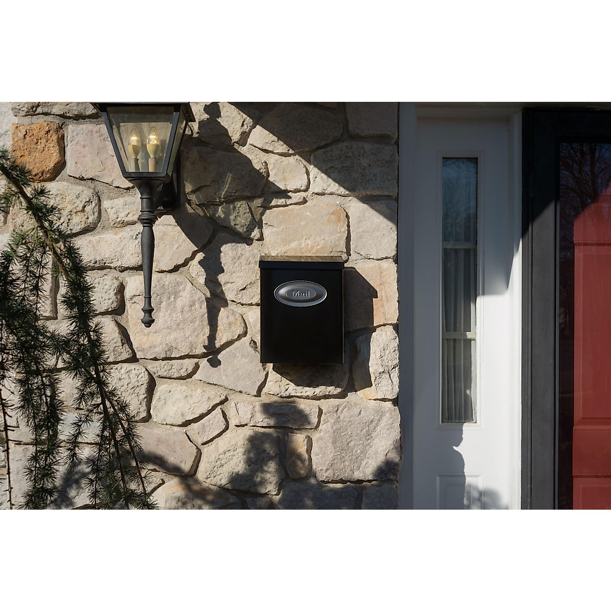 Architectural Mailboxes Designer Galvanized Steel, Locking Wall Mount Mailbox, Black with Satin Nickel