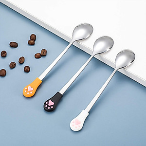 6 Pieces Dog Cat Can Food Spoon Pet Stainless Steel Food Spoon with Cute Cat Claw Silicone Handle (White, Black, Orange)