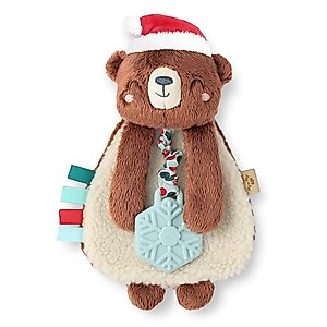 Itzy Ritzy - Itzy Lovey Including Teether - Baby Lovey with Teether, Textured Ribbons & Dangle Arms - Features Crinkle Sound, Sherpa Fabric and Minky Plush (Cocoa The Bear)