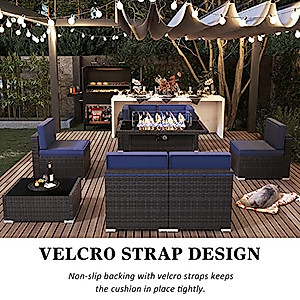 LayinSun 8 Pieces Outdoor Patio Furniture Set with 44" Fire Pit Table Brown Rattan Sectional Sofa Conversation Sets