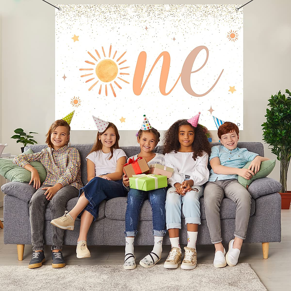 First Trip Around The Sun Backdrop Decoration - 1st Boho Birthday Party Background Banner Sun Party Decoration Photo Booth Props Cake Table Supplies-7x5ft