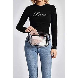 Clear Fanny Pack Stadium Approved - Veckle Packs for Women Men Water-resistant Cute Waist Bag Purse Transparent Adjustable Belt Sports, Travel, Beach, Events, Concerts Bag, Black