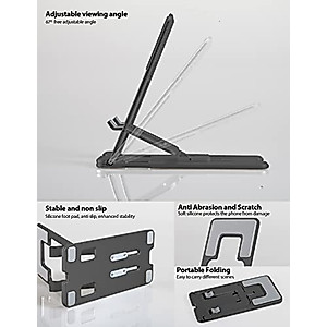 Cell Phone Stand, Portable Aluminum Phone Holder, Adjustable Phone Dock Cradle, Compatible with iPhone 13/12/11 Pro Max, Samsung Galaxy, Small Tablets(Black)