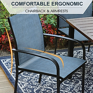 MIXPATIO Outdoor Table and Chairs, Patio Dining Sets for 6 with Blue Chairs and Metal Rectangular Table for Deck Backyard Lawn Poolside