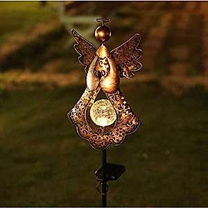 HDNICEZM Solar Garden Stake Lights – Metal Angel Solar Warm White LEDs Stake Light Memorial Gift - Solar Angel Lights Perfect as Angel Remembrance Gifts & Sympathy Gifts