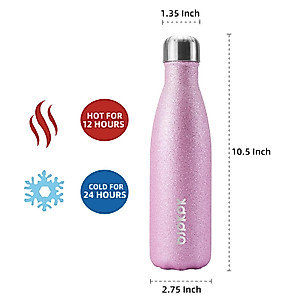 BJPKPK Insulated Water Bottles -17oz/500ml -Stainless Steel Water Bottles,Sports Water Bottles Keep Cold for 24 Hours and Hot for 12 Hours,BPA Free Water Bottle,Glitter Gold
