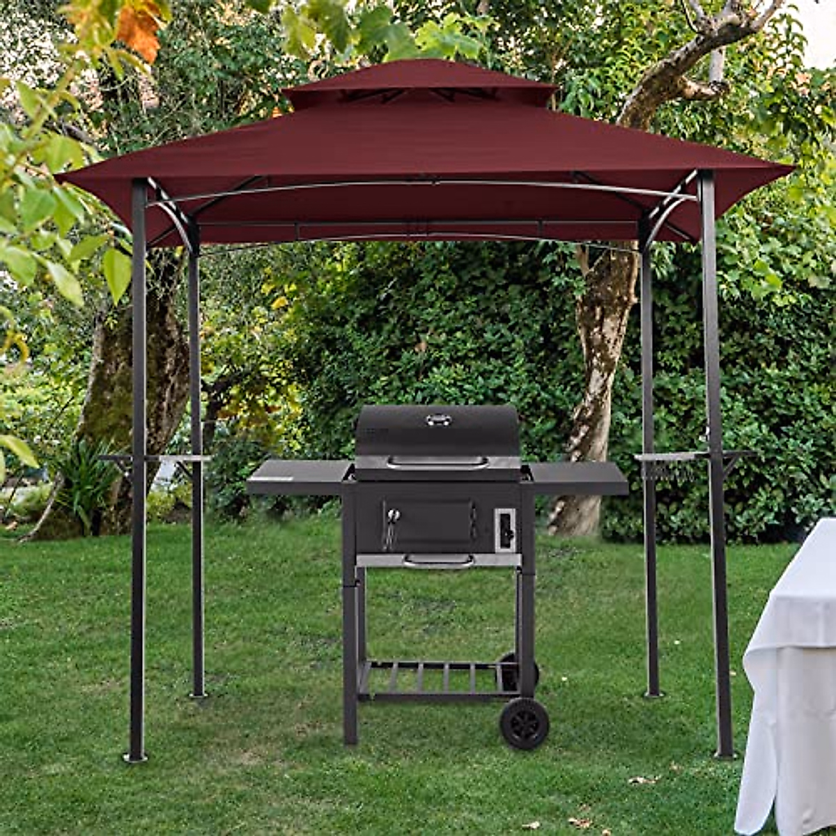 8x5 Ft Gazebo Outdoor Barbecue Canopy Shelter Tent Lightweight Canopies Pergola with Hook and Bar Counters, for Party Grill Picnic Wedding Home & Commercial