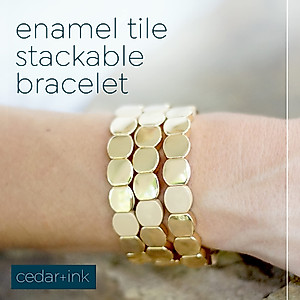 Cedar and Ink Stackable Bracelets, Tile Bracelets for Women, Stackable Enamel Bracelets, Enamel Bangle Bracelet, Gifts for Women - Gold Honeycomb