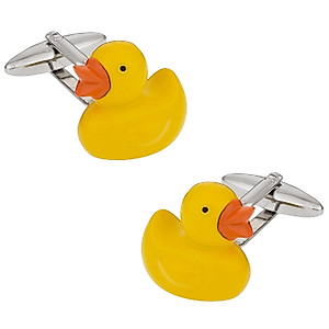 Mens Funny Rubber Ducky Duck Cufflinks Bathtime Bath Cuff Links Baby with Travel Presentation Gift Box in Yellow
